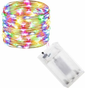 LED řetěz Nano - 10m, 100LED, 3xAA, multicolor