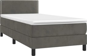 Box spring postel s matrací a LED tmavě šedá 100x200 cm samet 3134328