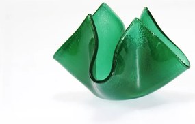 BDK-GLASS Skleněný svícen KVĚT - tmavě zelený