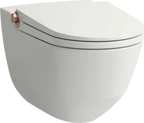 Laufen Cleanet Riva - Elektronický bidet s keramikou, závěsný, Rimless, SoftClose, matná bílá/leštěné růžové zlato H8206917640001