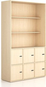 Kancelářská skříň FRAME, 6x dveře, 2x police, 1299 x 450 x 2162 mm, mechanický kódový zámek, bříza