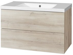 Mereo Mereo, Aira, koupelnová skříňka s umyvadlem z litého mramoru 101 cm, bílá, dub, šedá, CN722M