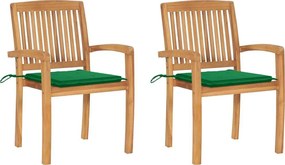 vidaXL Zahradní židle 2 ks podušky masivní teakové dřevo [3063264] Barva: Zelená