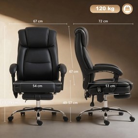 HOMCOM Ergonomická kancelářská židle s masážní funkcí, kancelářská židle s opěrkou nohou, černá umělá kůže