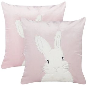 Sada 2 polštářů se vzorem králíka růžové 45 x 45 cm IBERIS Beliani