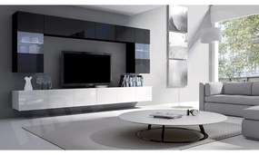 Obývací stěna Bralani I, Barva: černá + černá lesk / bílá + bílá lesk, Osvětlení: osvětlení LED - bílé