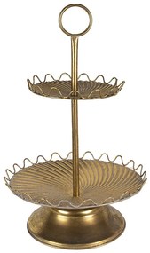 Zlatý antik dvoupatrový kovový stojan / etažér - Ø 42*66 cm