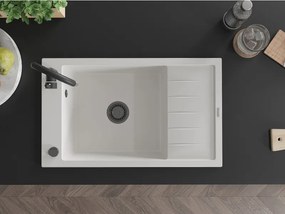 Mexen Elias, granitový dřez granitový 795x480x200 mm, 1-komorový, bílá s černým sifonem, 6511791005-20-B