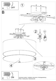 Stropní svítidlo Otto, 1x černé textilní stínítko, (bílé sklo), (fi 70 cm)