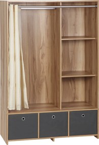 HOMCOM Skříň, šatna s závěsem, oblečení skříň, skříň s ramínkem, 3 oddíly a 3 vyjímatelné textilní zásuvky - 105 x 48 x 160 cm, přírodní dřevo | Aosom