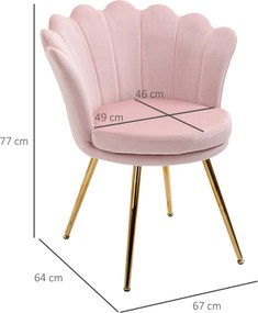 HOMCOM Křeslo do Obývacího Pokoj s Designem ve Tvaru Lotusu, Polstrované Křeslo s Kovovými Nohami, Sametový Vzhled, Jednoduché Křeslo do Ložnice, Růž…