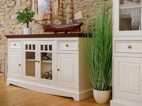 Bílý nábytek Dřevěná komoda Belluno Elegante, 4 dveřová, dekor bílá | ořech, masiv, borovice