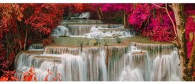 DIMEX | Panoramatická vliesová fototapeta na zeď Vodopád v deštném pralese MP-2-0072  | 375 x 150 cm | bílá, červená, růžová