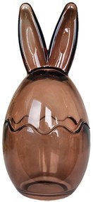 Hnědá skleněná dóza vajíčko s oušky Rabbi - Ø 8*17 cm