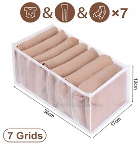 Šatní organizér transparentní (7/9 přihrádek) Barva: Bílá, Velikost: 12x17x36 cm