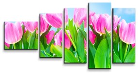Sablio Obraz - 5-dílný Růžové tulipány - 100x60 cm