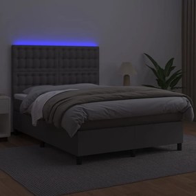 Box spring postel s matrací a LED šedá 140x190 cm umělá kůže 3135943