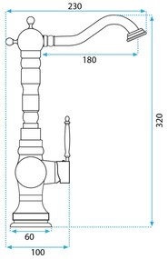 Dřezová baterie REA VENICE vysoká stará mosaz