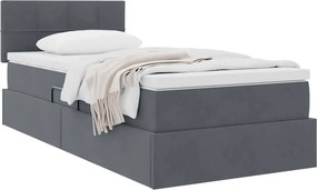 Postel s úložným prostorem s čelo Tmavě šedá 90 x 190 cm samet 3370726