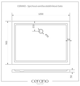 CERANO - Sprchová vanička obdélníková Soto - bílá lesklá - 120x90 cm