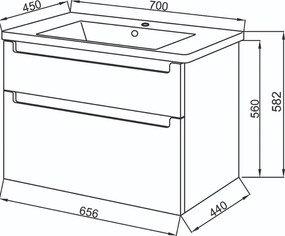 Lavedo Eliba II 70 koupelnová skříňka s umyvadlem, závěsná