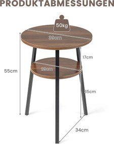 Costway 2 Vodorovný noční stolek kulatý s kovovým rámem – 39 × 39 × 55 cm