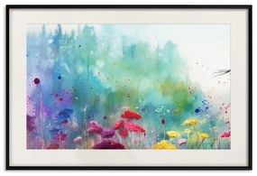 Plakát Pestrobarevné květiny - malířská kompozice s lesem generovaná AI
