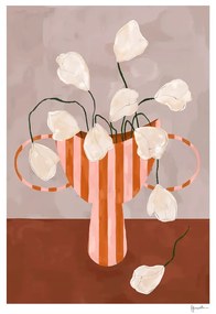 Plakát 50x70 cm White Flowers in Striped Vase – Frankie Penwill – The Poster Club