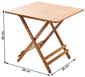 Skládací bambusový stůl Denice, 58 x 58 x 60 cm