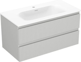 Mexen Rivel, koupelnová skříňka 90 cm s umyvadlem Vela, 2 zásuvky, drážkovaná, šedá matná/bílá, 91A20-09047-2-BFF62-W23M01