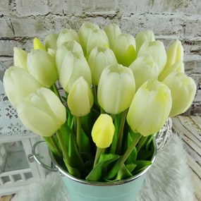 Umělé tulipány gumové (latexové) krémově bílé, 39 cm- svazek 5 ks