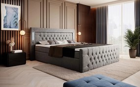 Boxspring postel ELEGANCE s úložným prostorem, LED a USB, samet Velikost postele: 120 × 200 cm, Barvy sametu: Šedý samet, Výběr matrace: Oboustranná…