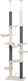 PawHut škrabadlo stropní vysoké, strom pro kočky, 225-255 cm škrabadlo pro kočky s houpacími sítěmi, škrabadla, košík, hrací míč, nábytek pro kočky s…