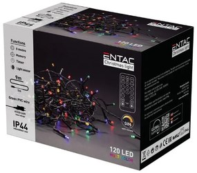 LED vánoční řetěz 9m, venkovní, vícebarevný, 120 LED, 3,6W, do zásuvky, dálkové ovládání
