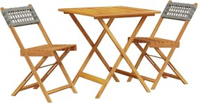 3dílný bistro set šedý polyratan a masivní dřevo 3281863