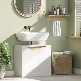 HOMCOM skříňka pod umyvadlo, 2 dveře s měkkým dovíráním, moderní, 60 × 35 × 57,9 cm, bílá s dekorem přírodního dřeva
