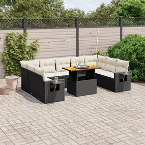 10dílná zahradní sedací souprava s poduškami černá polyratan 3271896