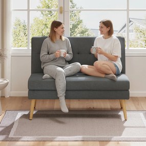 HOMCOM 2místná pohovka, čalouněné opěradlo s knoflíky, dřevěné nohy, silné čalounění, vzhled lnu, pro malé prostory, šedá