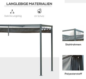 Outsunny pergola altán zastřešení terasy s posuvnou střechou 298 x 213 x 221 cm, šedá, polyester odolný proti povětrnostním vlivům pro zahradu a tera…
