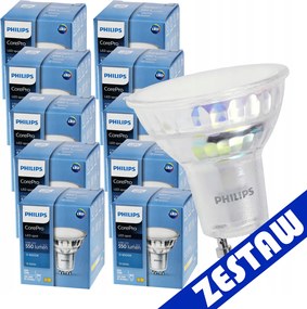 SADA 10x GU10 LED žárovka PHILIPS 4,9W 550lm - studená bílá