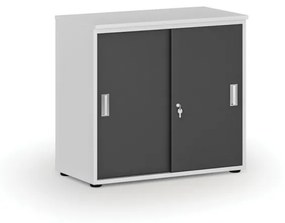 Kancelářská skříň se zasouvacími dveřmi PRIMO WHITE, 740 x 800 x 420 mm, bílá/grafit