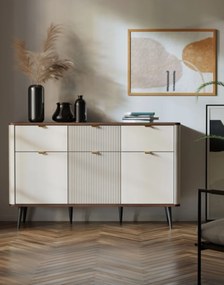 Kašmírová zaoblená komoda 130 cm se zásuvkami a skříňkami Marly kašmír/ořech