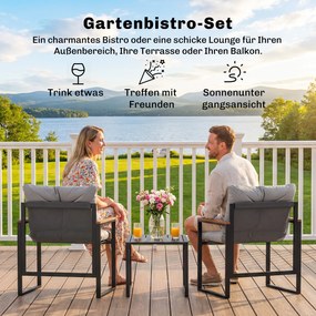 Bistro set pro 2 osoby, 3dílný zahradní bistro set s kovovým rámem a silnými polštáři