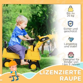 HOMCOM sedací bagr s lopatou a klaksonem, pro děti od 12 měsíců, žlutý+černý, 85x27.5x47.5cm| Aosom