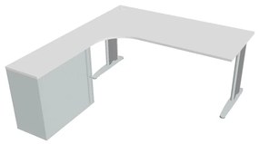 Sestava stolu a skříně pravá 180 cm - Hobis Flex FE 1800 HR P Dekor stolové desky: bílá, Barva nohou: Stříbrná