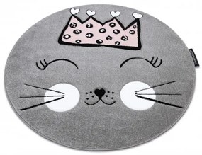 Dywany Łuszczów Dětský kusový koberec Petit Cat crown grey kruh - 120x120 (průměr) kruh cm