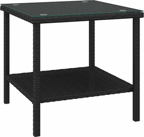 Odkládací stolek černý 45 x 45 x 45 polyratan a tvrzené sklo 319398