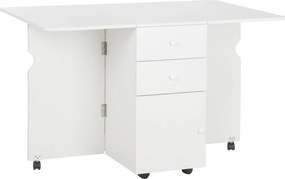 HOMCOM Skládací Jídelní Stůl Rozkládací Kuchyňský Stůl se Skládacími Křídly, 6 Kol a 2 Úložnými Šuplíky, Moderní Styl 120x80x75 cm Bílý | Aosom