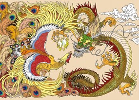 Malvis ® Tapeta čínský drak a Fénix Vel. (šířka x výška): 504 x 310 cm