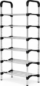 botník, 7 pater, kov/plast, 133x58x25 cm, chrom/černá, Dekorino BB20260057